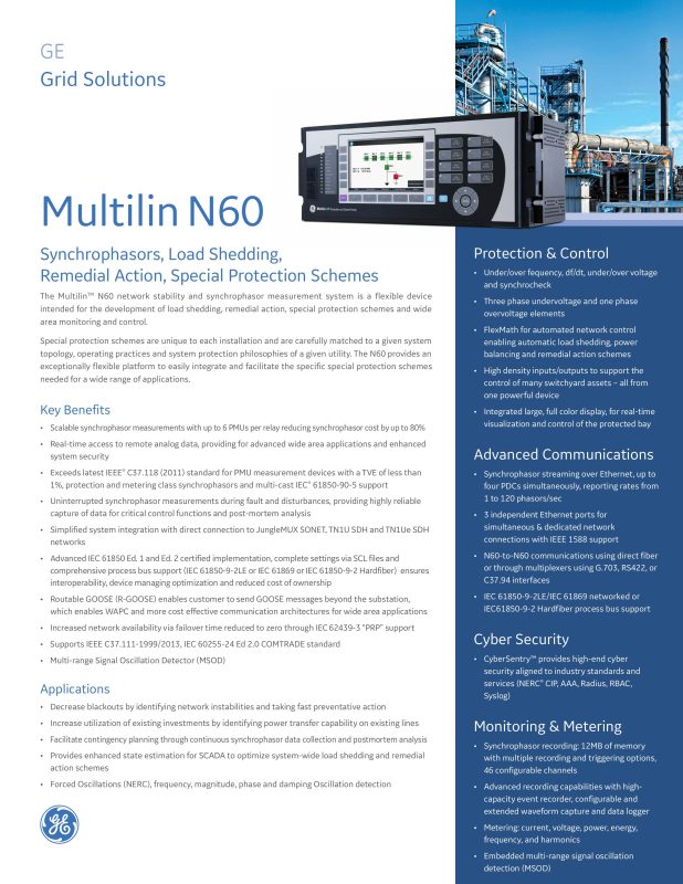 N60 Network Stability and Synchrophasor Measurement System